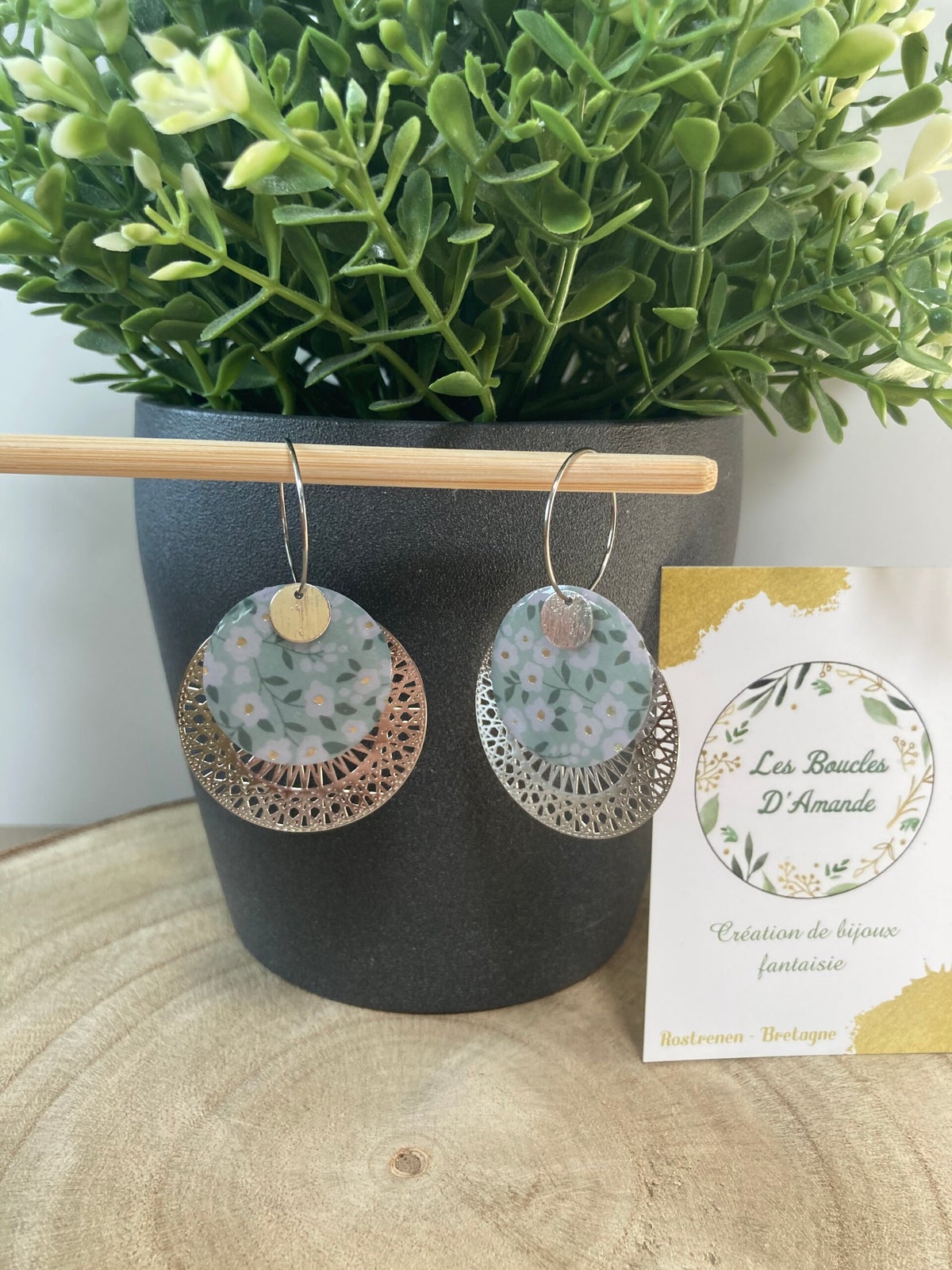 Créole argentée - motif au choix | Les Boucles d'Amande