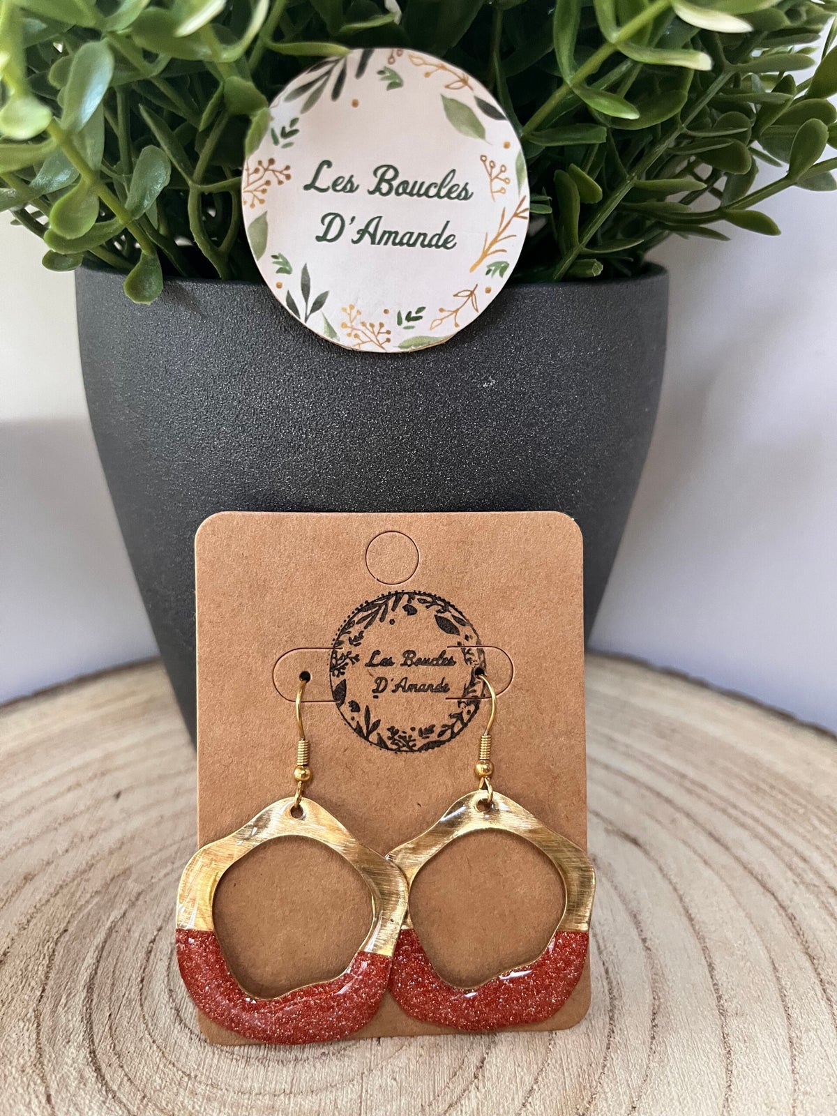Boucles rondes camel pailleté | Les Boucles d'Amande