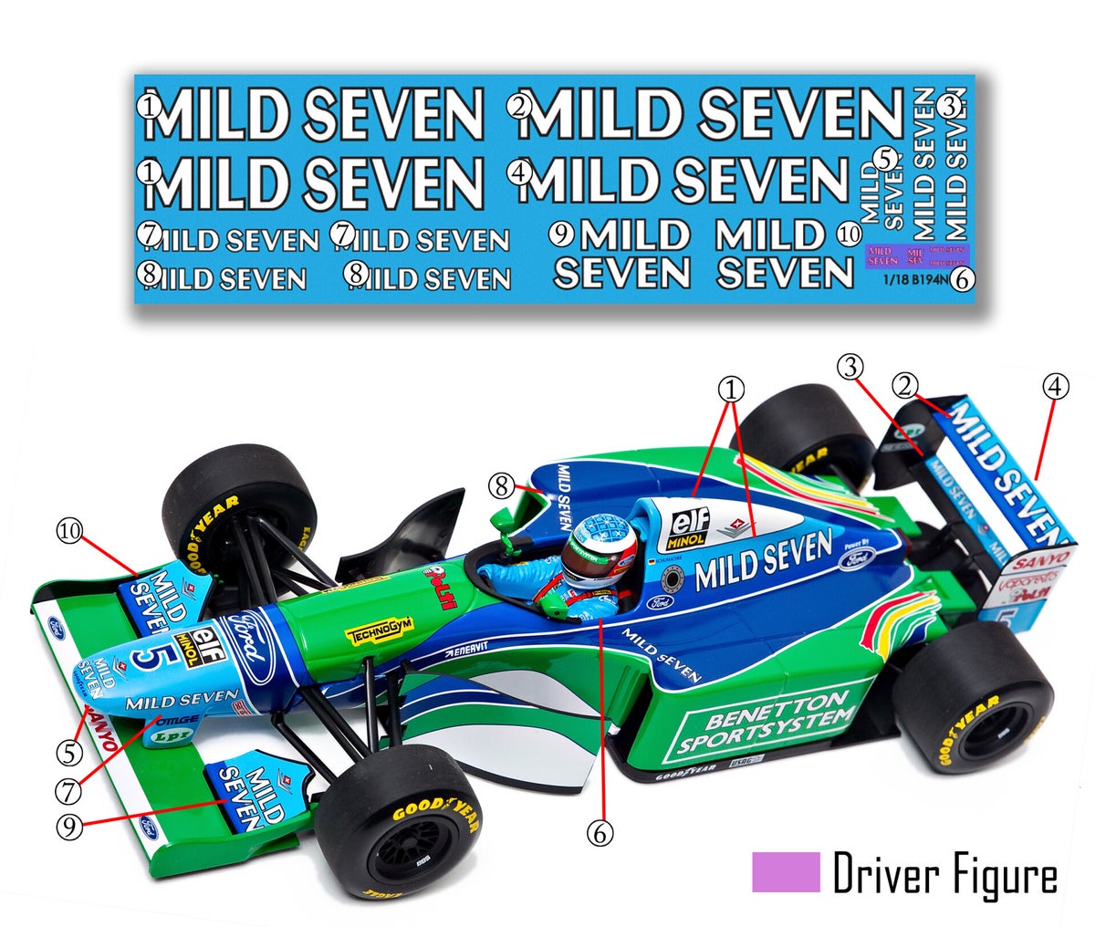 1/18 1994 Benetton B194 Brazil GP (Silk-Screened Decals ...