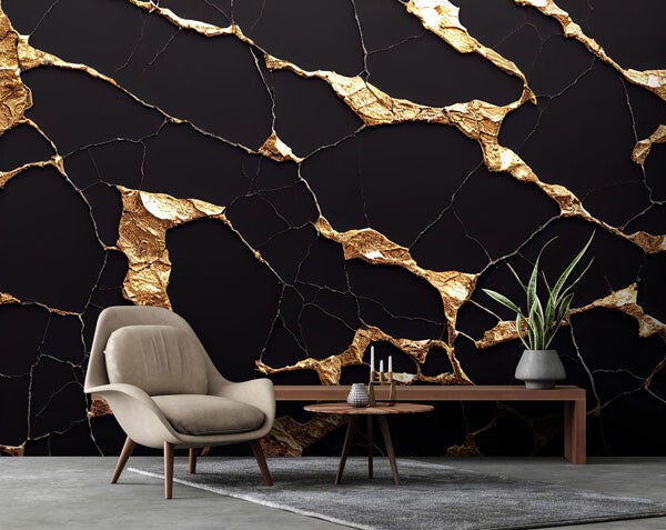 Fotobehang Luxe Zwart en Goud Marmer | Vlies | Fotobehangkoning.nl