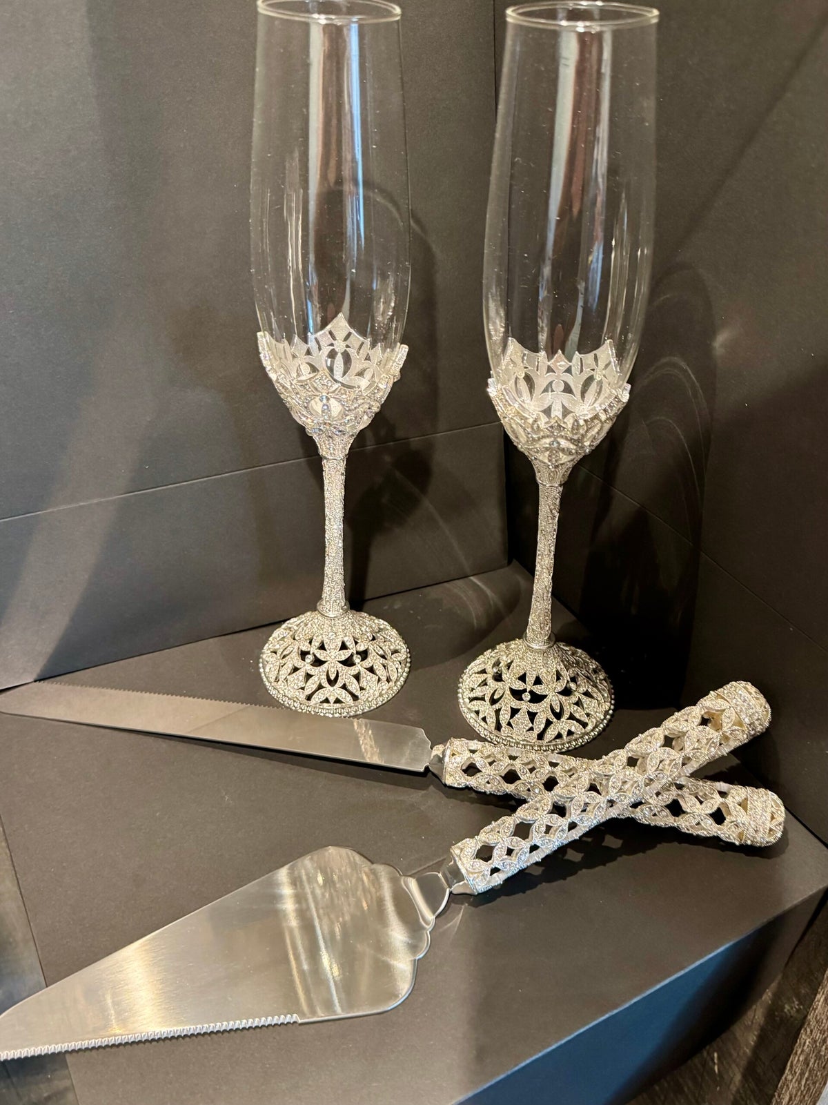 Luxurious Diamond Engraved Champagne set-Rose Gold, Gold, or Silver ...