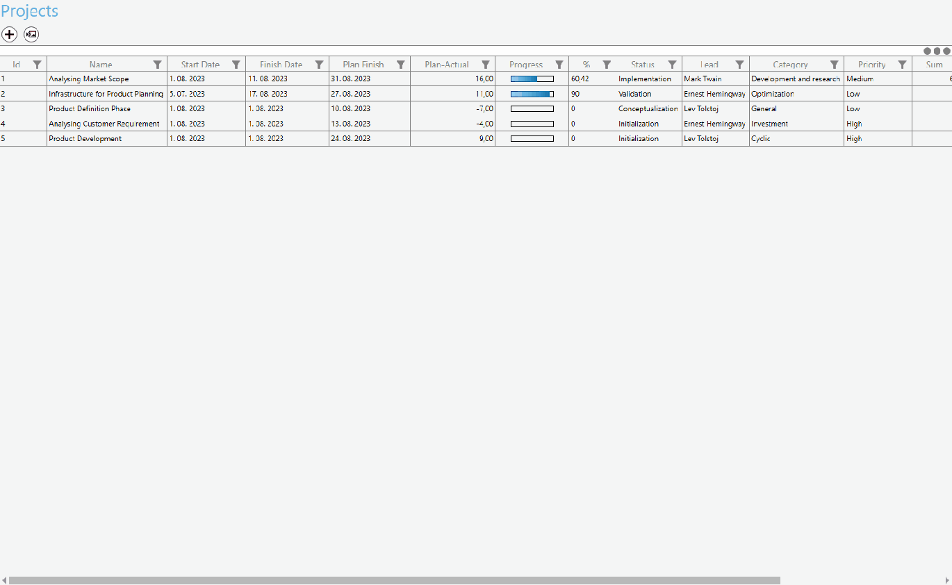 Add Project / Tutorials / Simple Gantt Project | FiLiT Platform