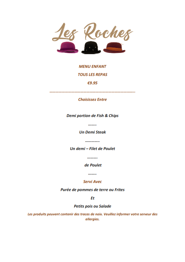 Menu | Les Roches Restaurant et Chambres d’Hôtes