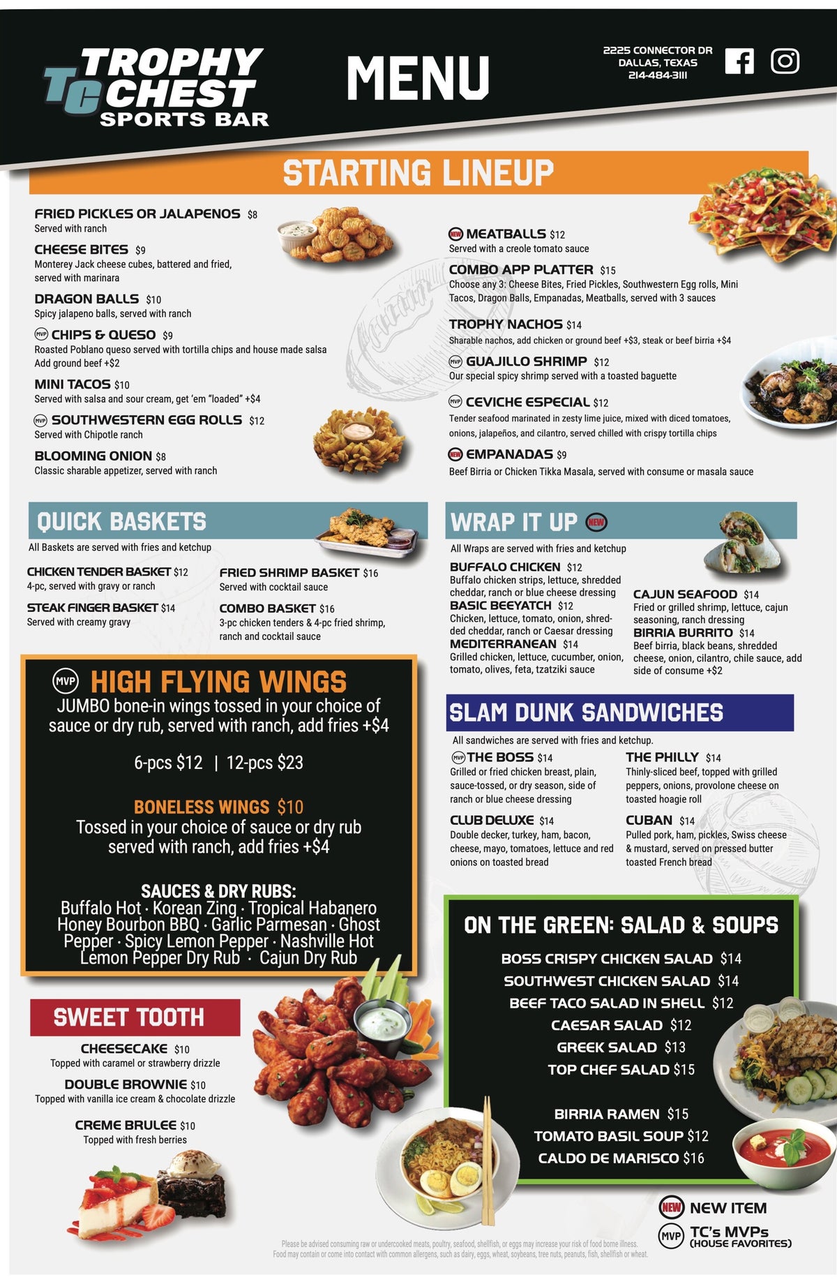 Food Menu | Trophy Chest Sports Bar and Club