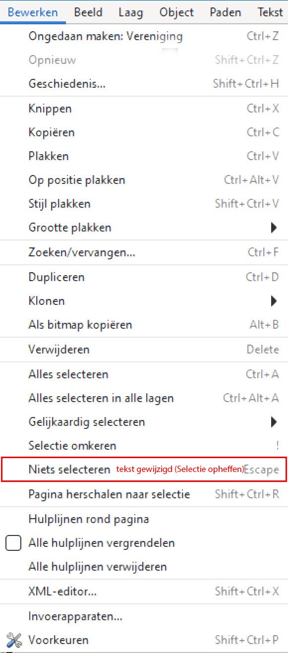 Bewerken / Menu | Inkscape-Hoe