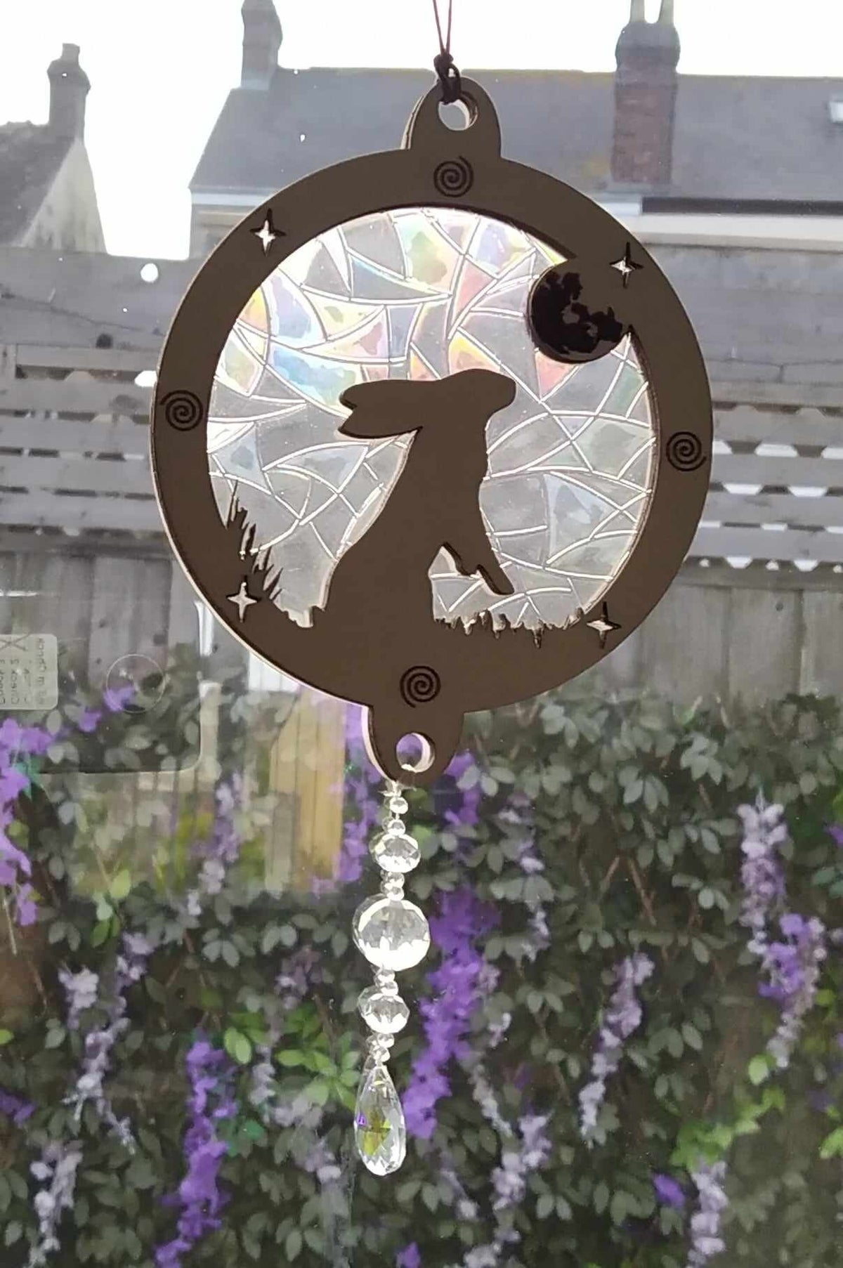Moon Gazing Hare Suncatcher, Unique handmade light reflector, Pagan ...