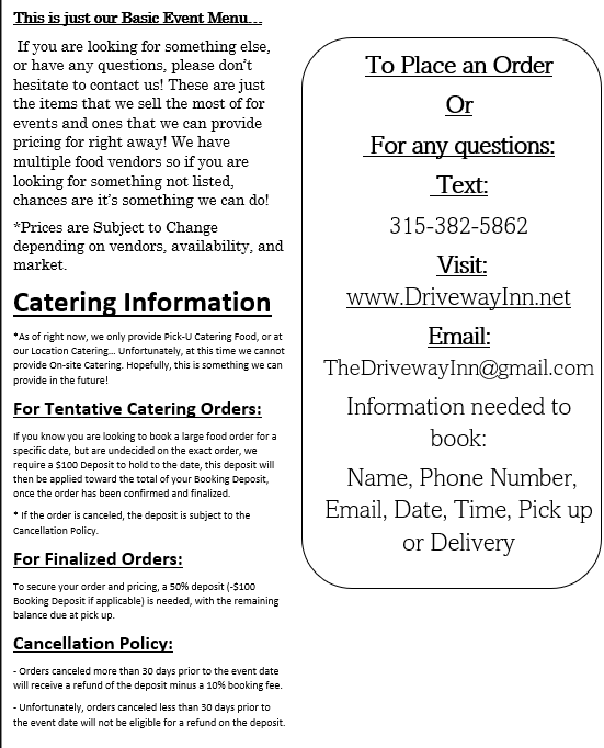 Catering and Events | The Driveway Inn
