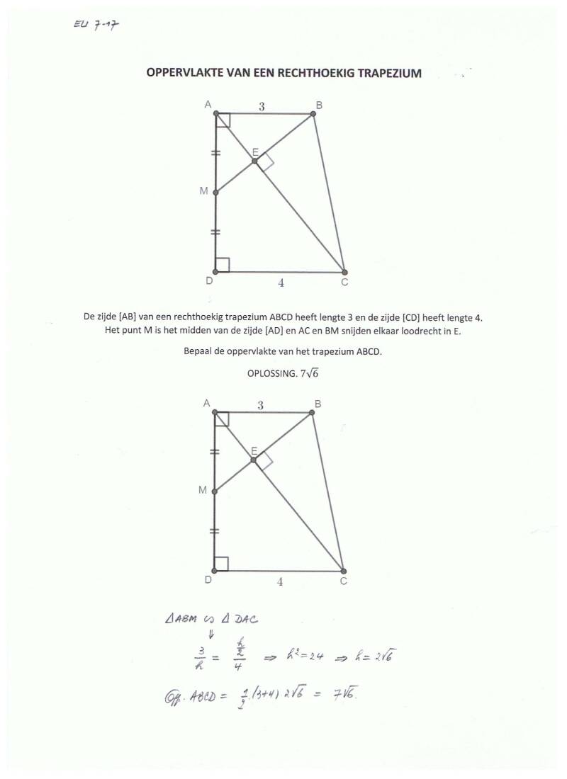 OPGAVE 17. Oppervlakte van een rechthoekig trapezium | EUCLIDEA 7 OPGAVE 17. Oppervlakte van een rechthoekig trapezium | EUCLIDEA 7