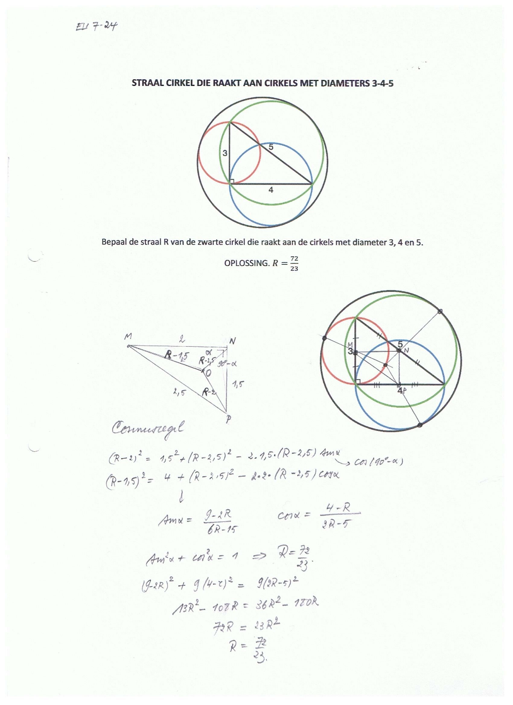 OPGAVE 24. Cirkels met diameter 3, 4 en 5 in cirkel | EUCLIDEA 7