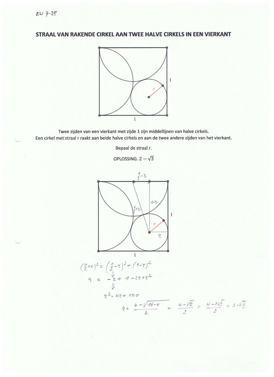 OPGAVE 25. Cirkel en twee halve cirkels in een vierkant | EUCLIDEA 7