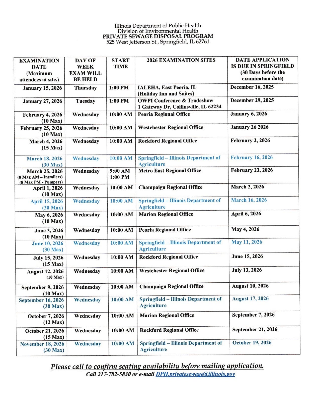 IDPH Installer & Pumper Exam Application & Test Dates & Locations ...
