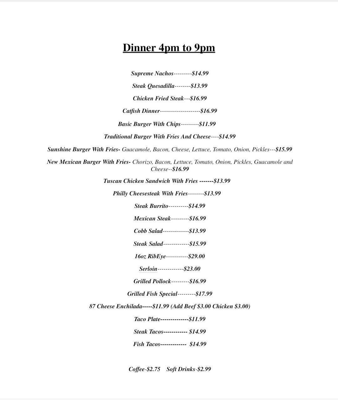 Menu | 87 Restauarant