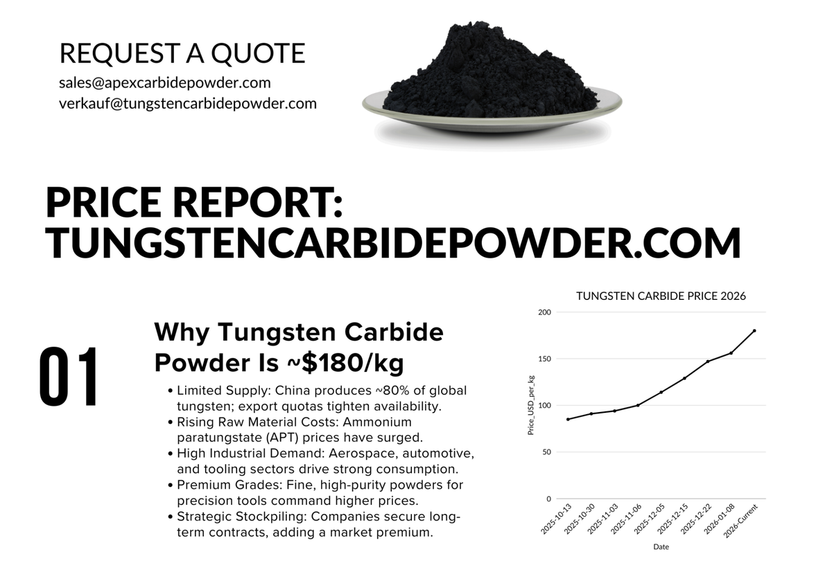 Tungsten Carbide Price per kg 2026 | WC Powder 110-180 USD/kg Live Quote