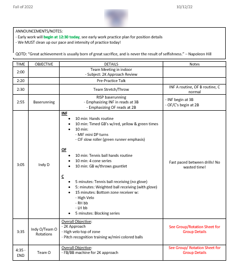 High School Baseball Practice Plans