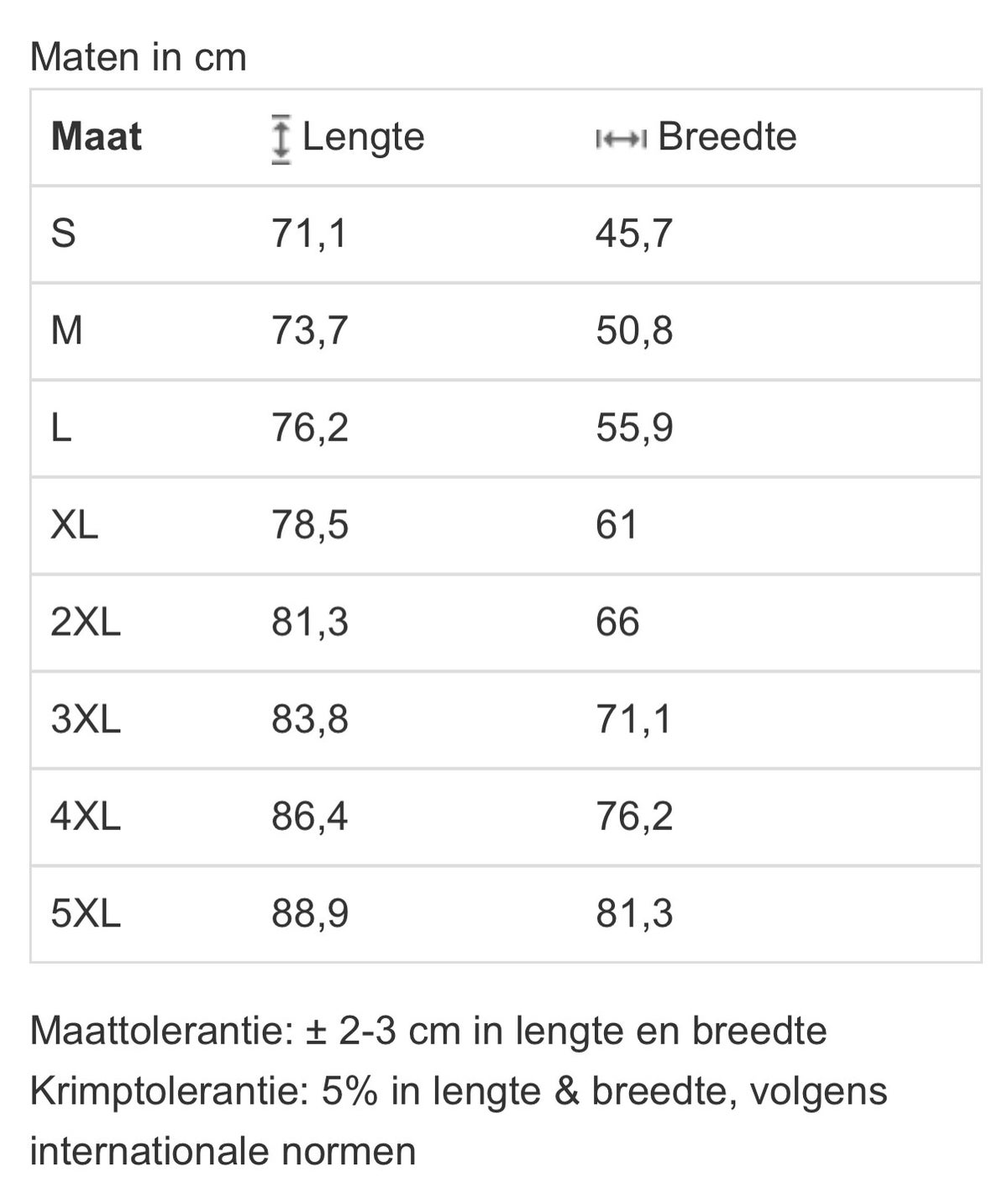 Maattabel | Borduurdesigns