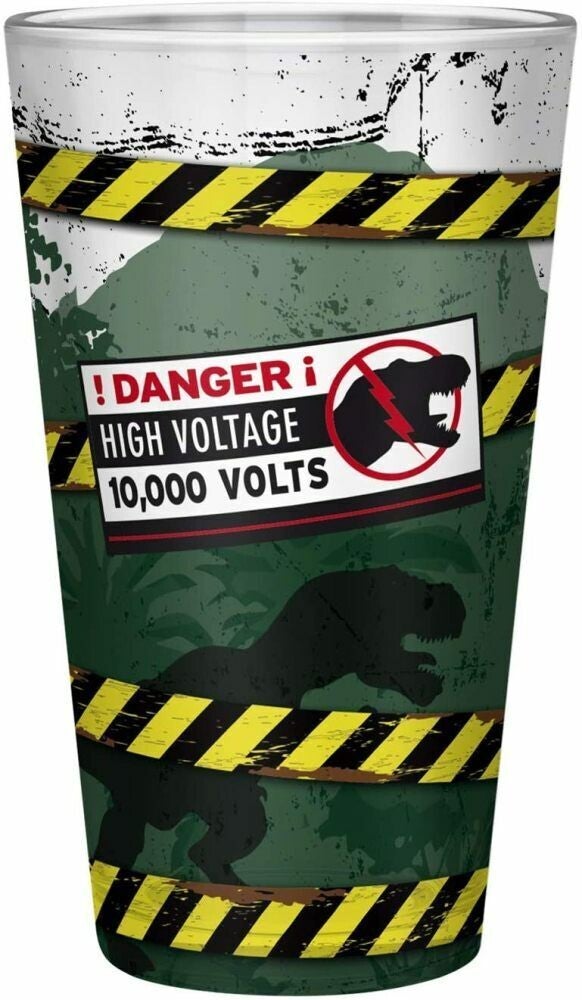 Jurassic Park Large Glass 400ml Danger High Voltage Retro Revival Store
