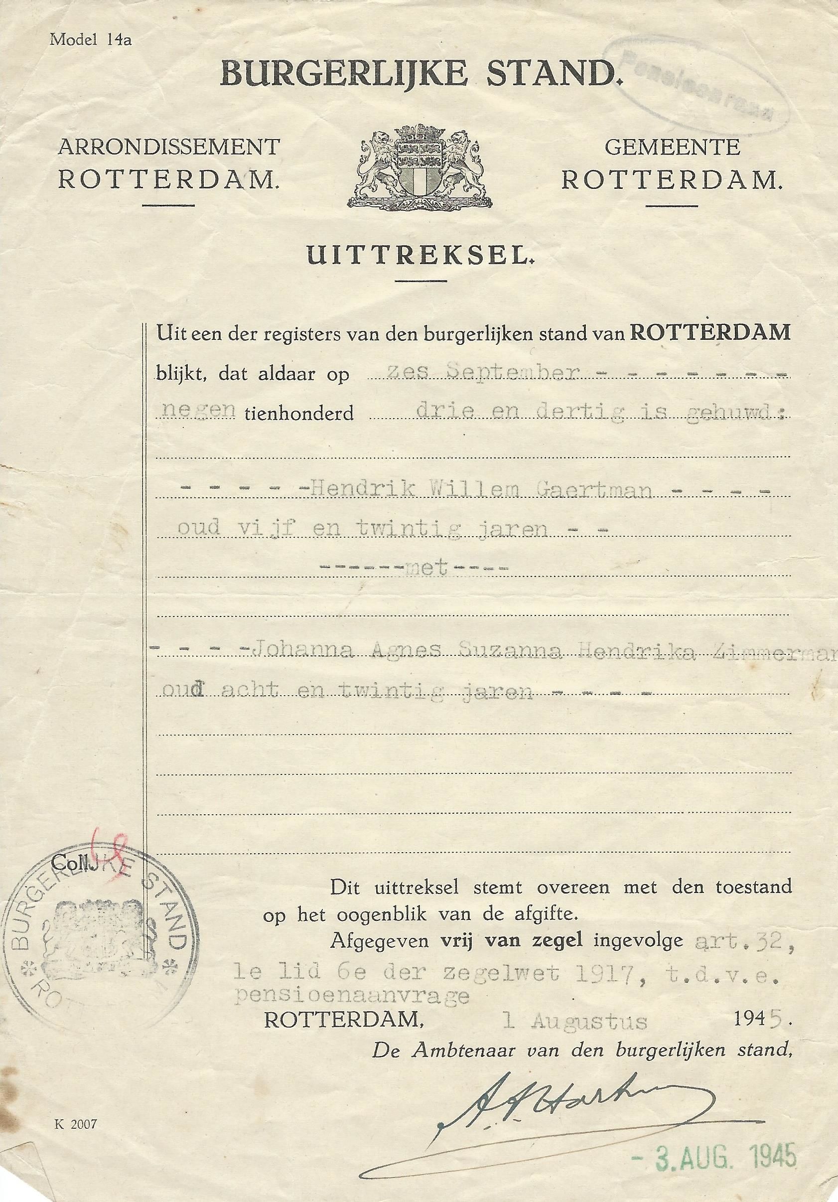 Uittreksel huwelijk / Memorandum van Domien Zimmerman | Wo2gaertman.com