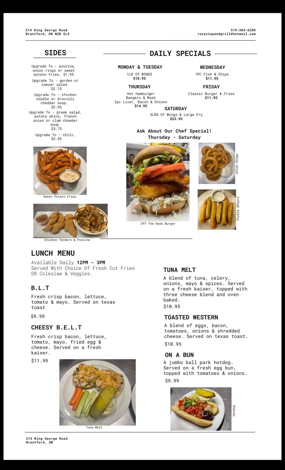 Food Menu | Roxy's Tap & Grill