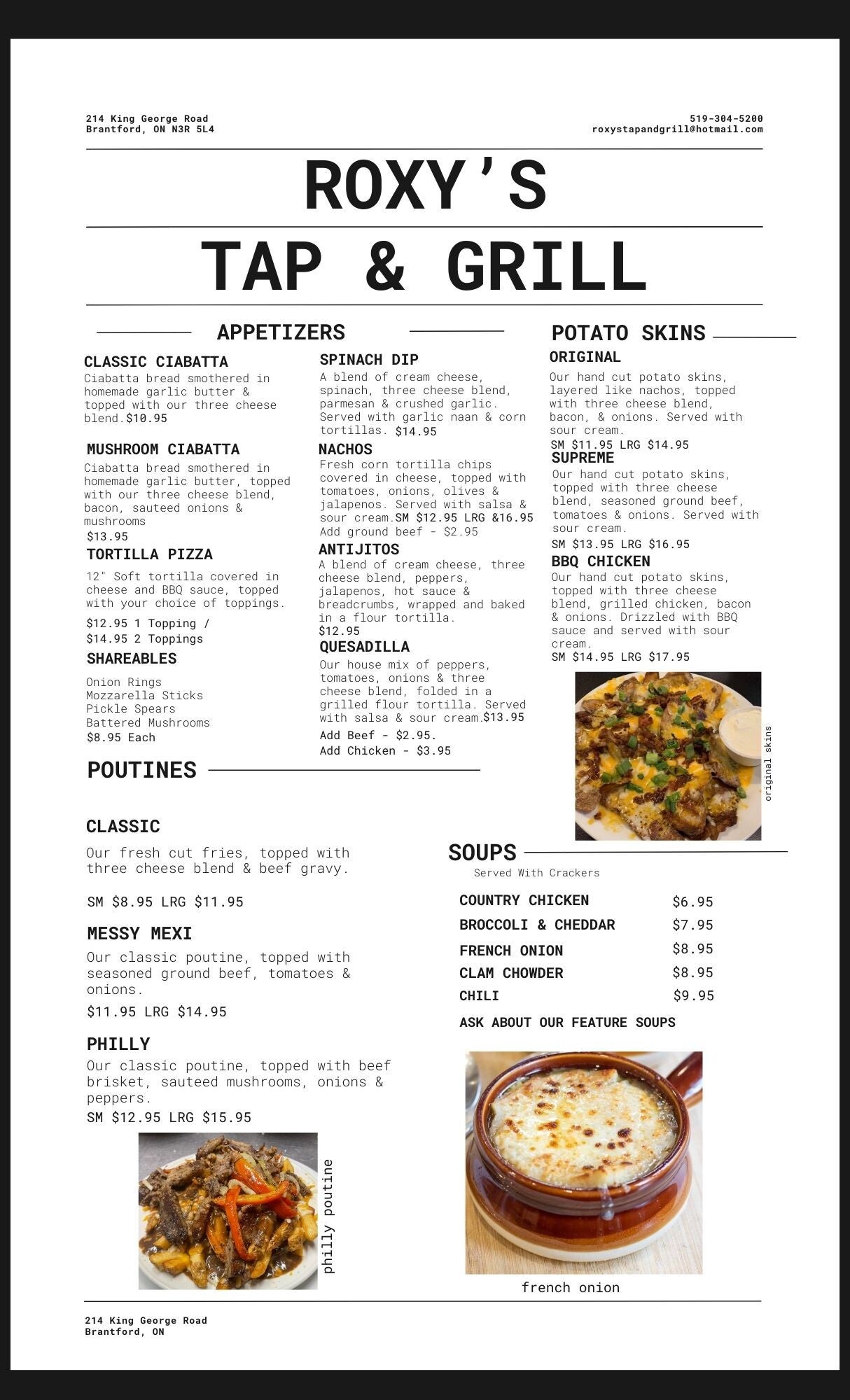 Food Menu | Roxy's Tap & Grill