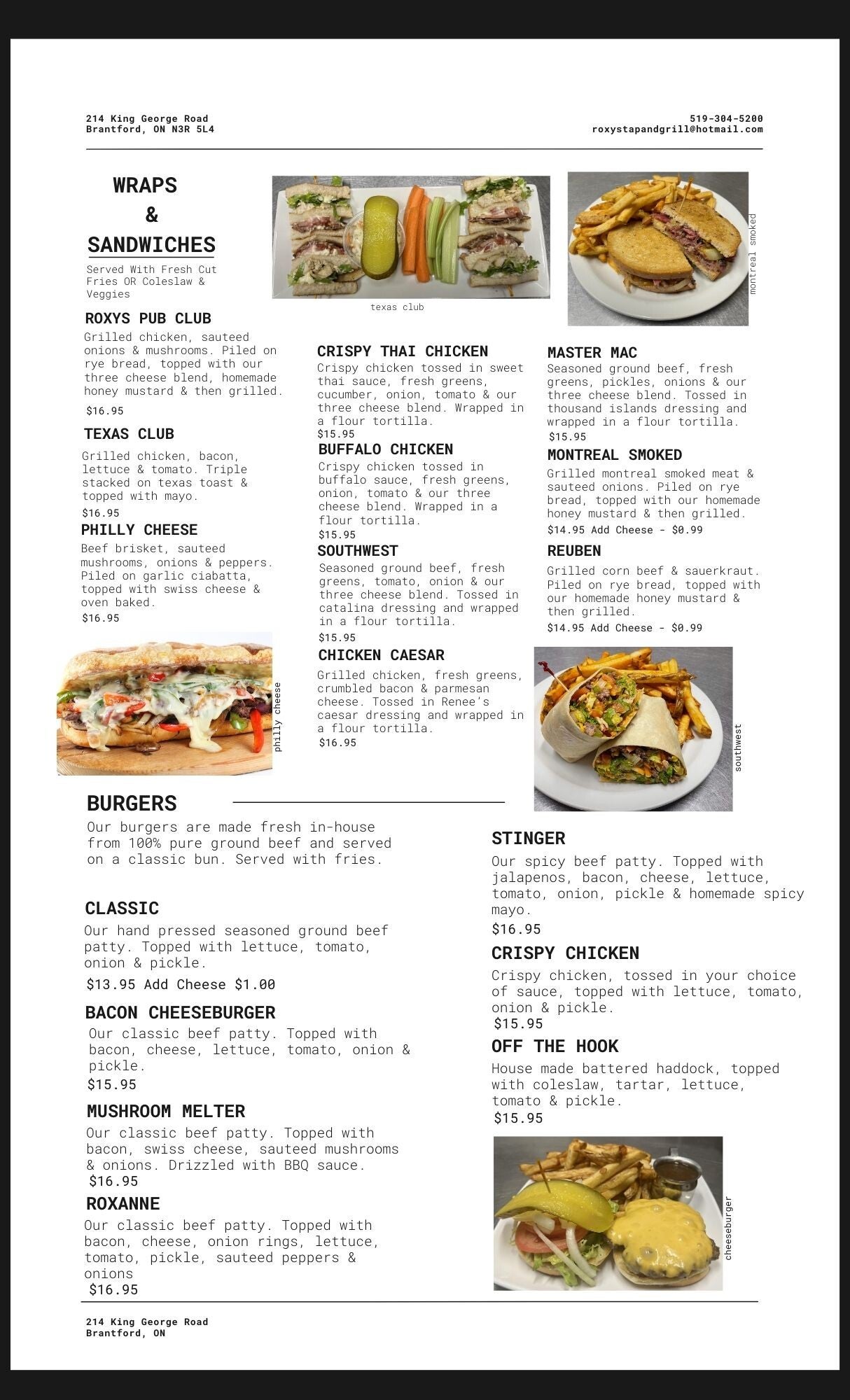 Food Menu | Roxy's Tap & Grill