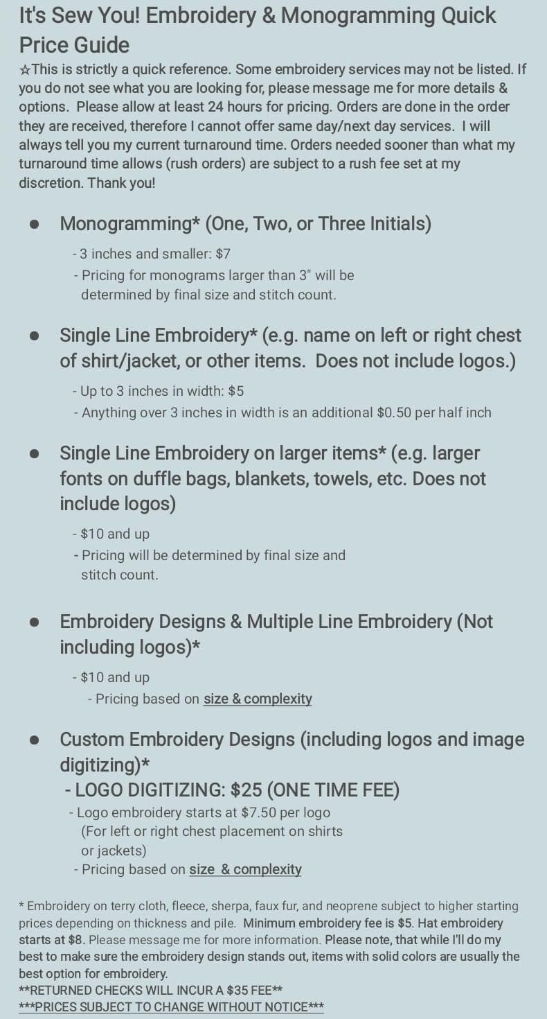 Services | It's Sew You! Embroidery & Monogramming