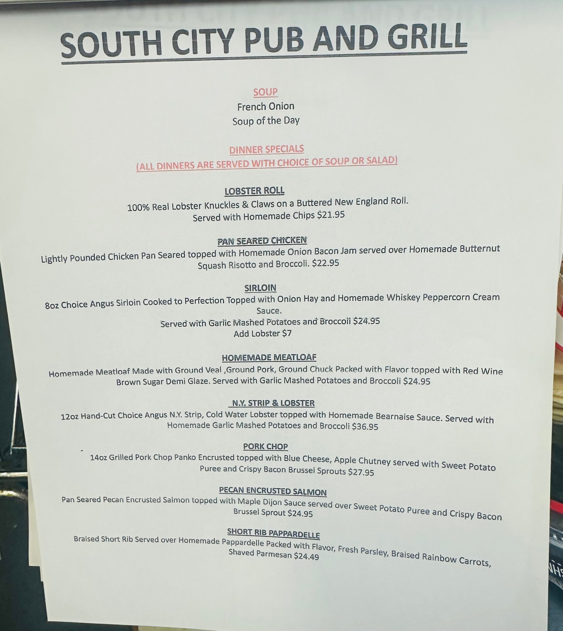 DINNER SPECIALS | South City Pub & Grill