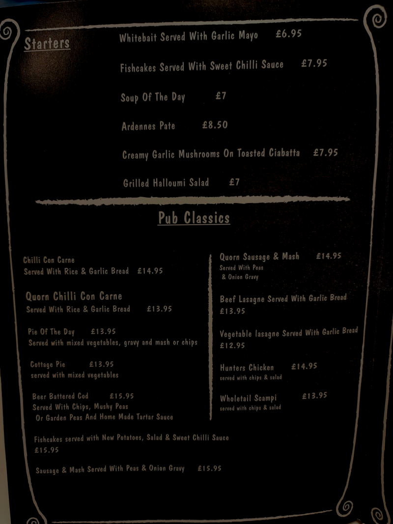 Menu | the sun inn