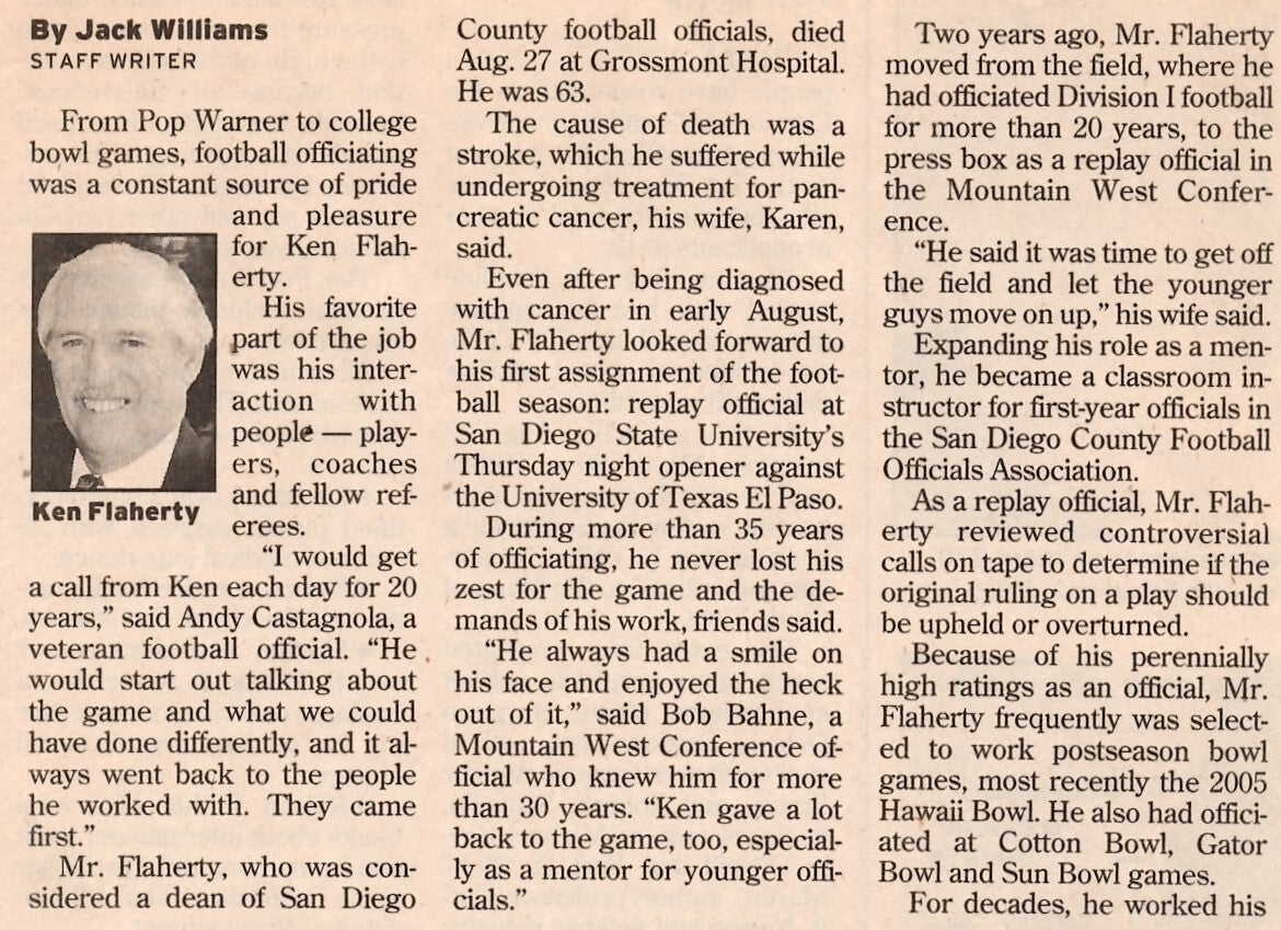 Ken Flaherty / In Memoriam / History | San Diego County Football ...
