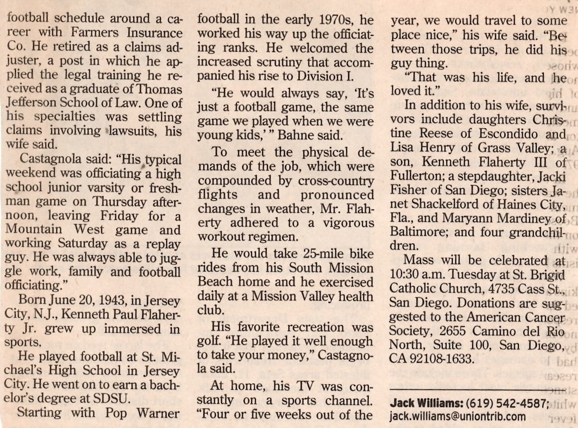 Ken Flaherty / In Memoriam / History | San Diego County Football ...