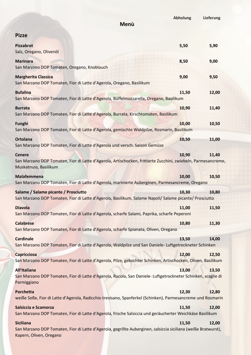 Speisekarte | Pizzeria Donna Luisa