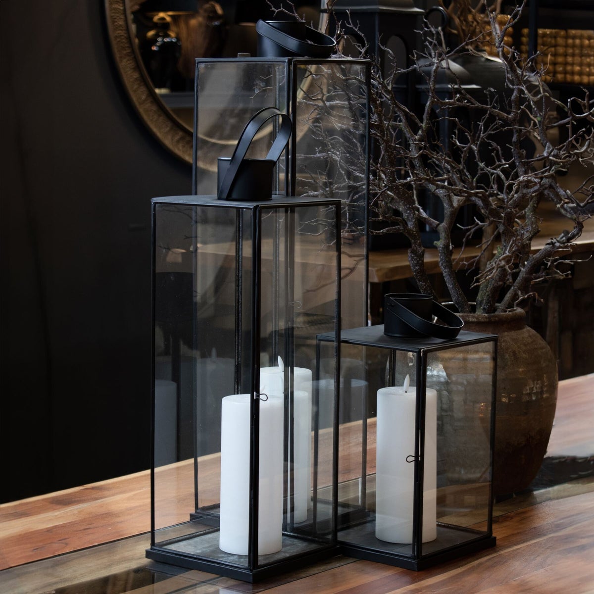 Flat Top Large Black Lantern | Jojo House
