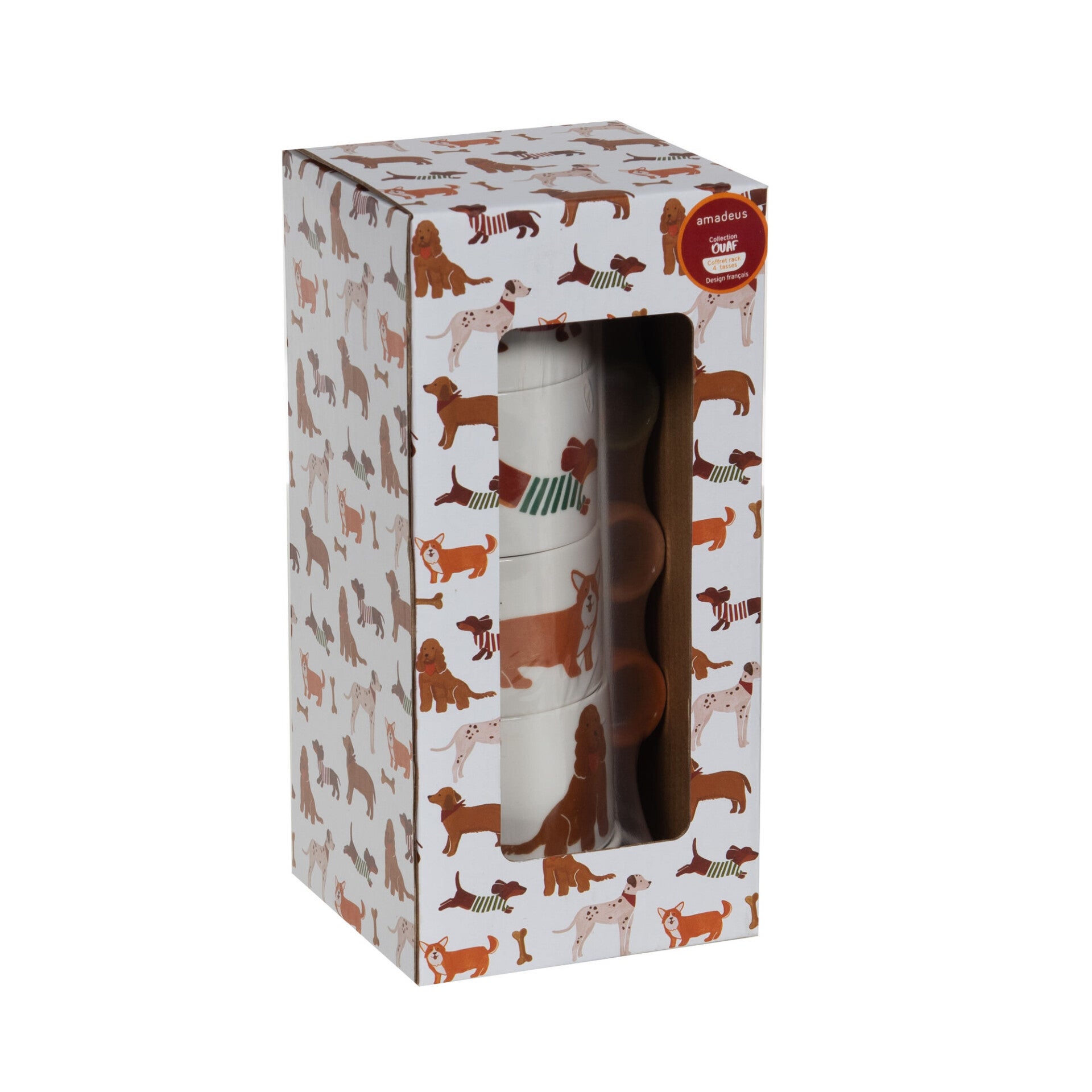 Coffret rack 4 tasses Ouaf – mugs chien avec support | Au gré du vent