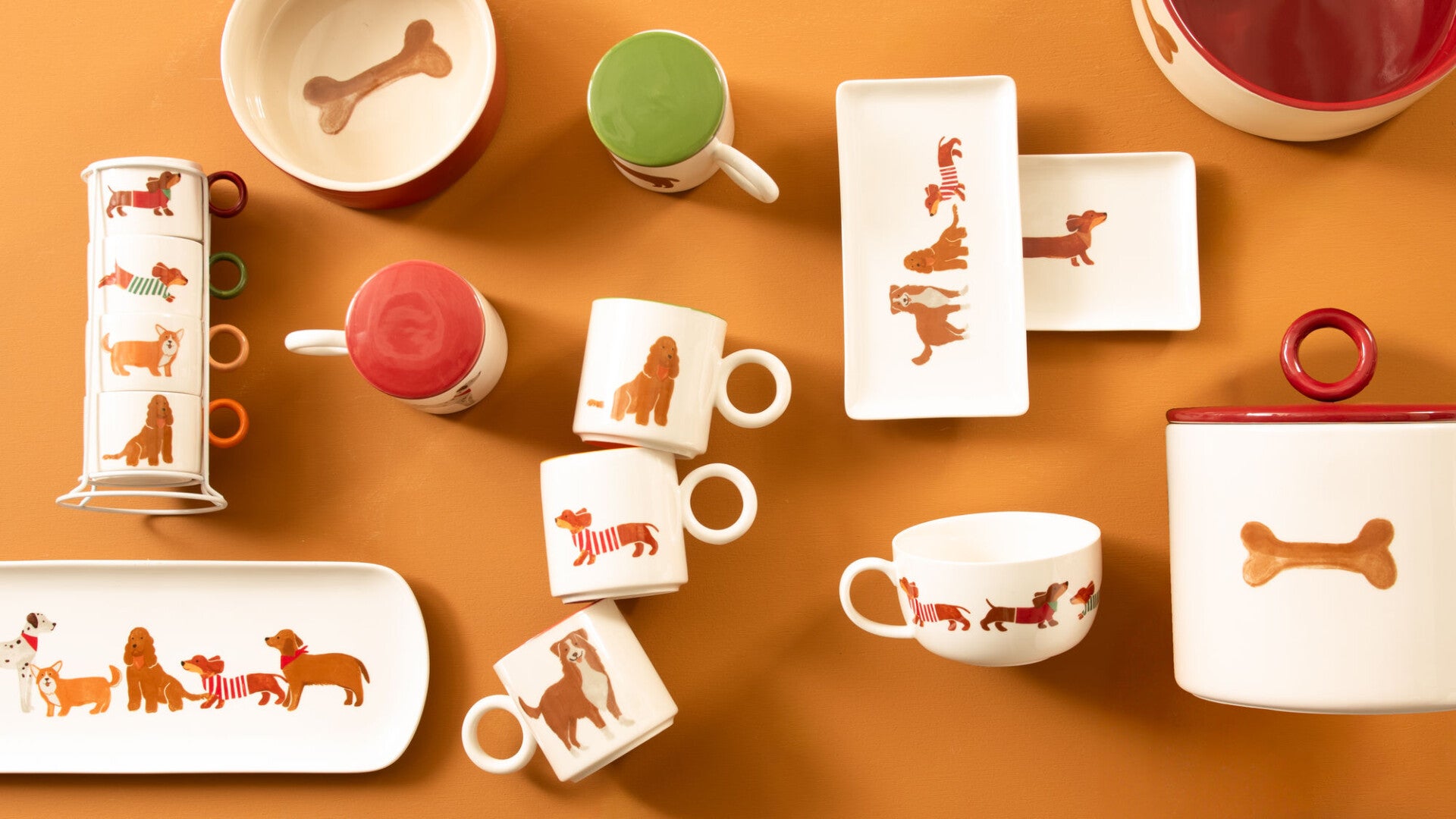 Coffret rack 4 tasses Ouaf – mugs chien avec support | Au gré du vent