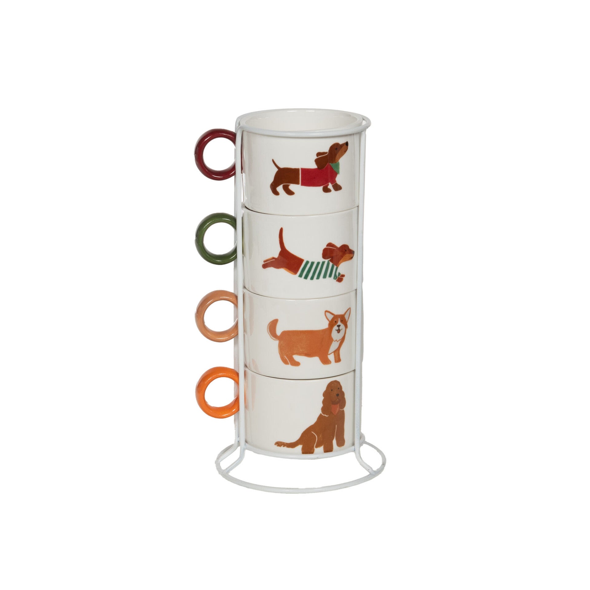 Coffret rack 4 tasses Ouaf – mugs chien avec support | Au gré du vent