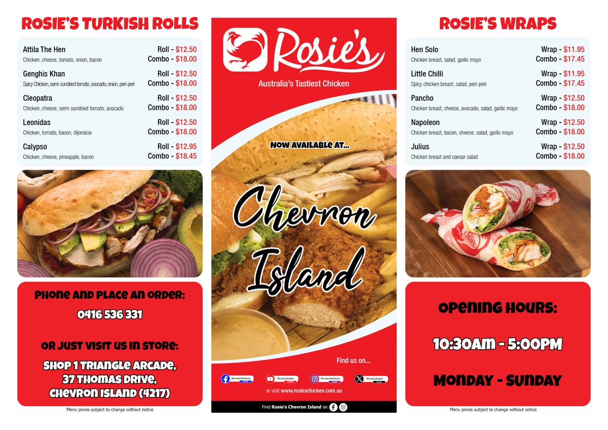 Menu | Rosie's Chicken Chevron Island