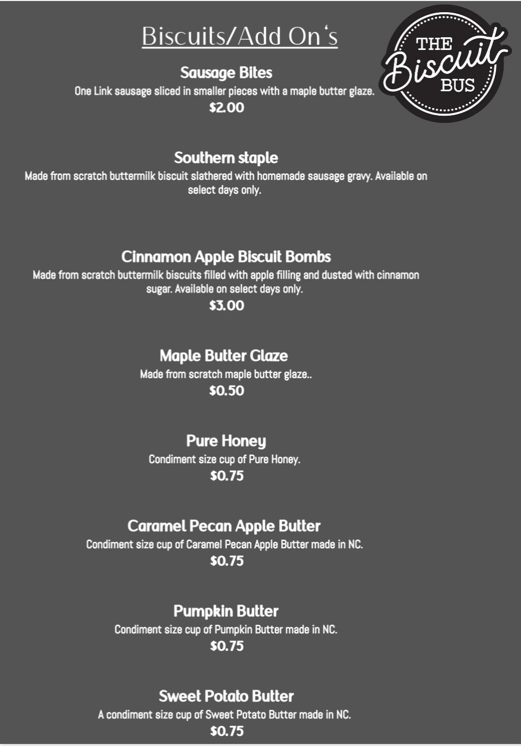 Menu | The Biscuit Bus