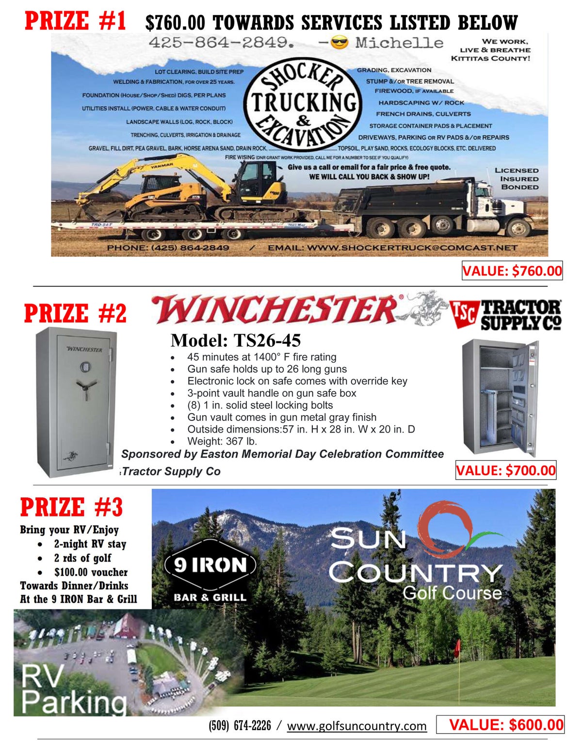 LARGE RAFFLE PRIZES | Easton Memorial Day Celebration