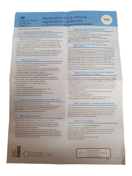V62 Application Form | RoadTaxSolutions
