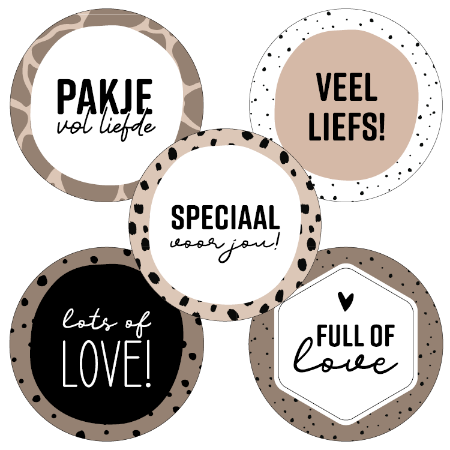 Etiket, Sticker, Veel Liefs/Lots of Love (5 stuks) | Hobbyshop Daantje