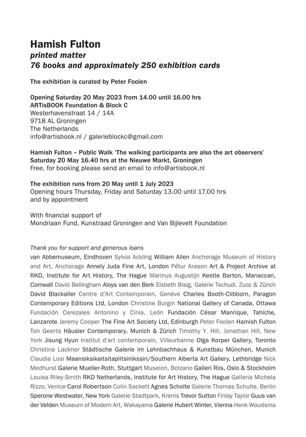 Hamish Fulton exhibition | Stichting ARTisBOOK