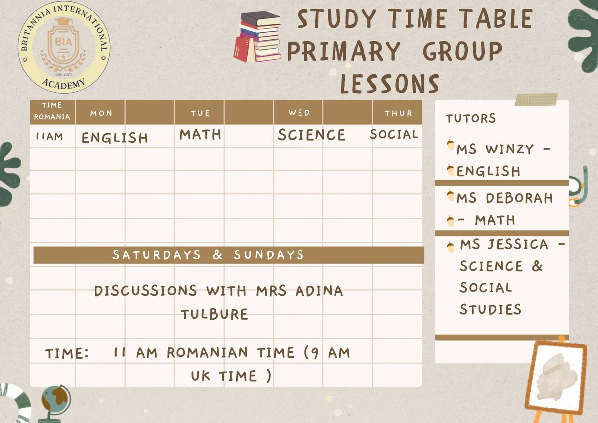 Timetable | Britannia International Academy