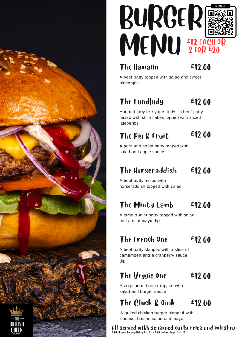 Menu | The British Queen | Willingdon