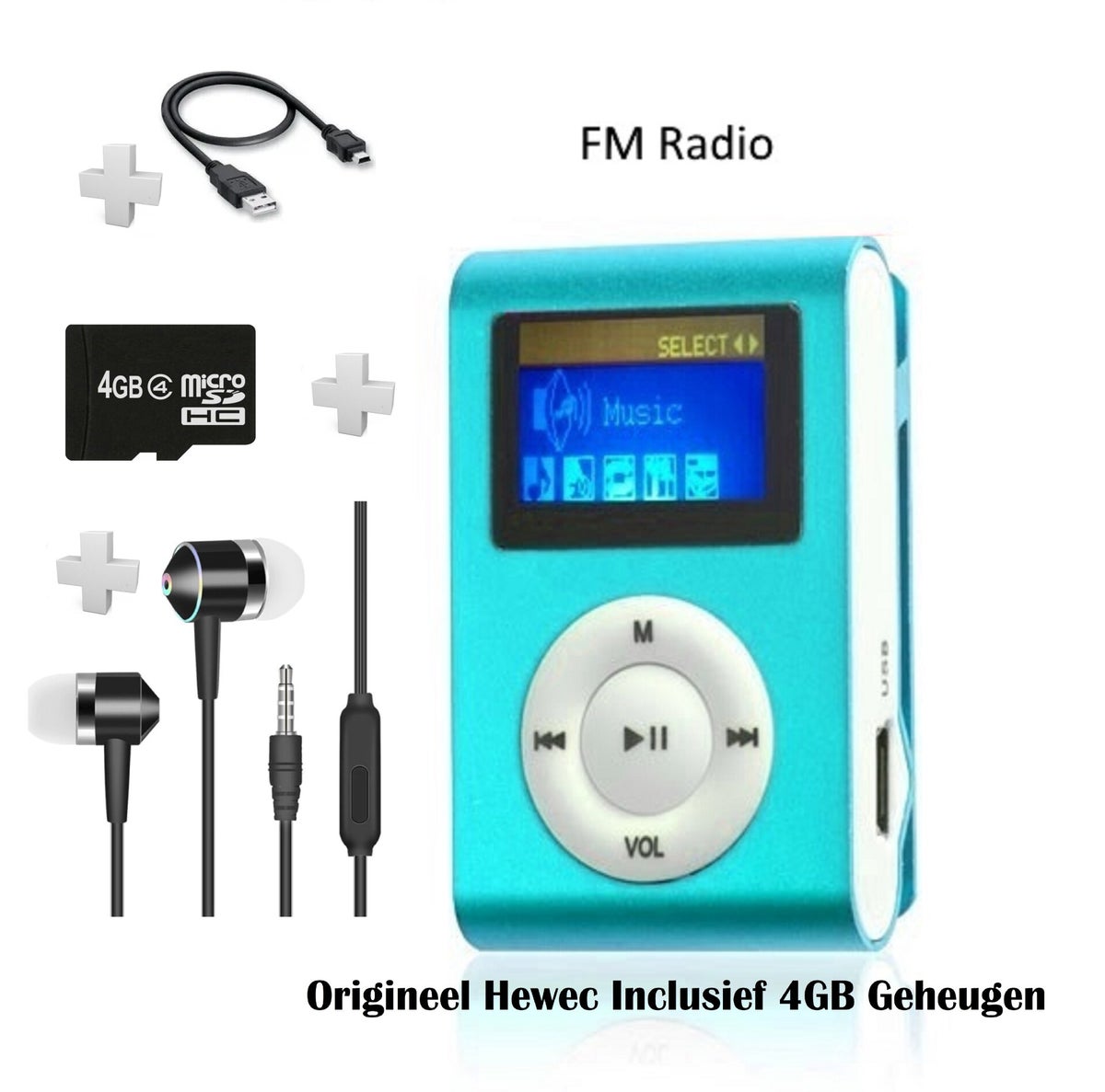 Mini clip MP3 speler met display Blauw 4 GB | powerwebshop