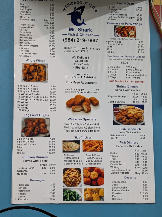 Menu | Mr. Shark Fish & Chicken