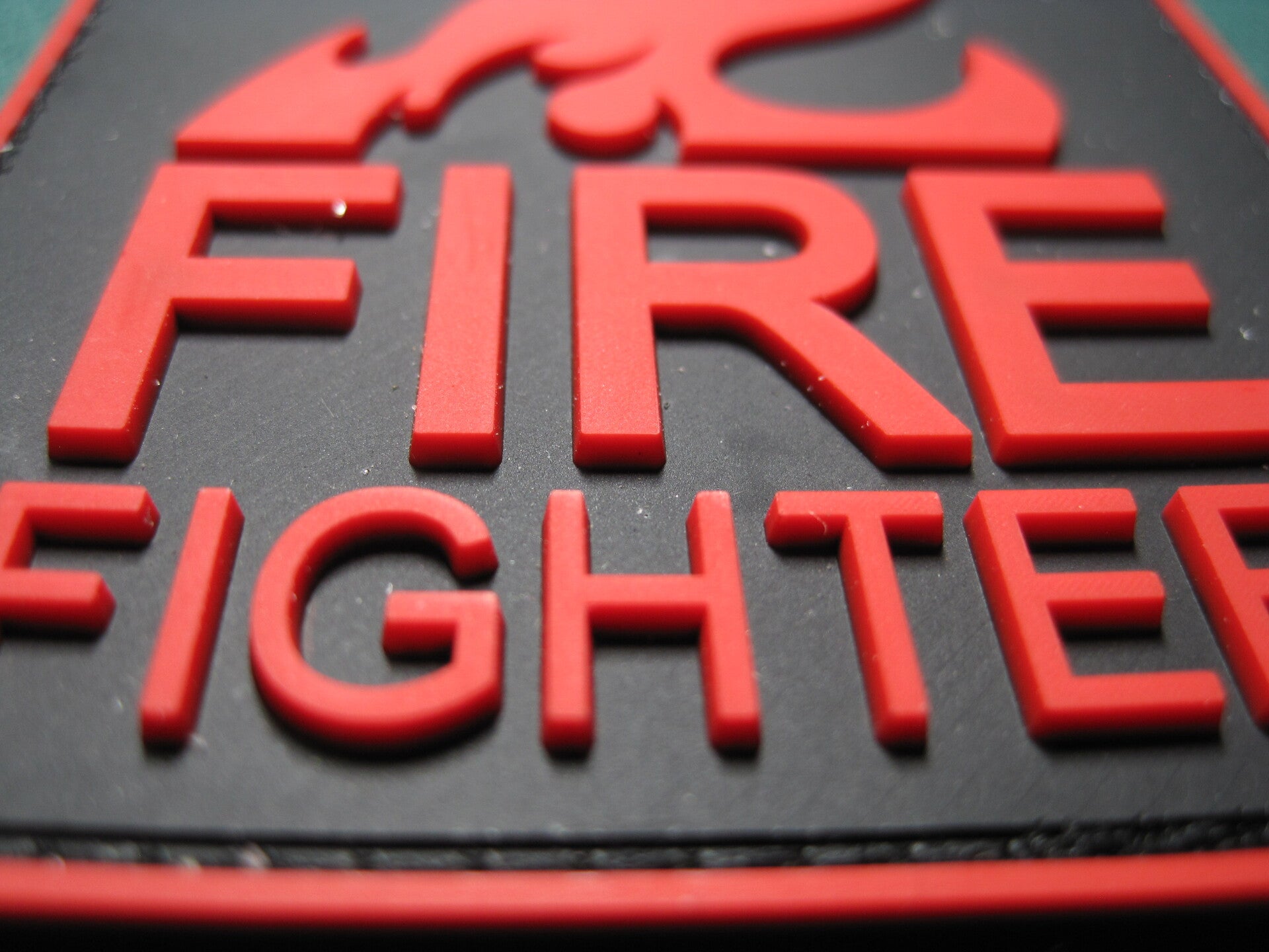 FIREFIGHTER CREST PATCH RED PVC RUBBER HOOK BACK | MORALE PATCH MANIA
