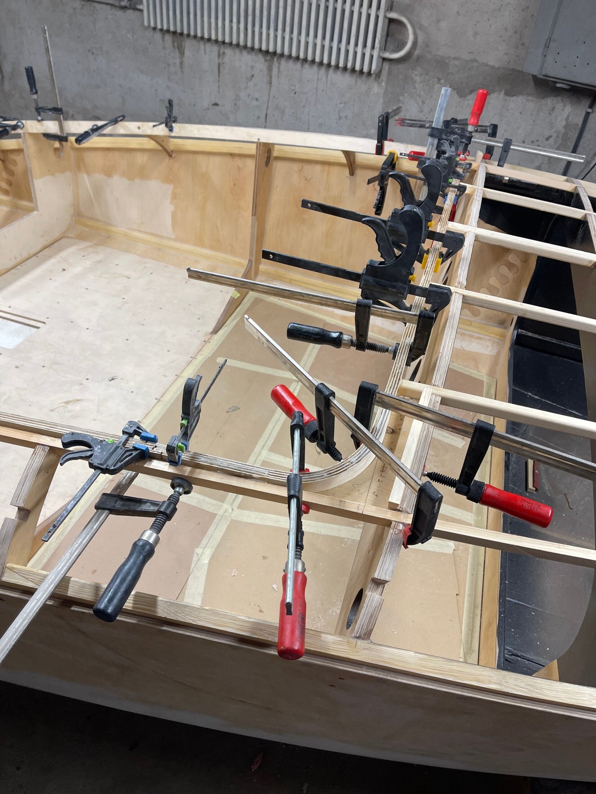 Installing boat deck stringers, classic wood boat