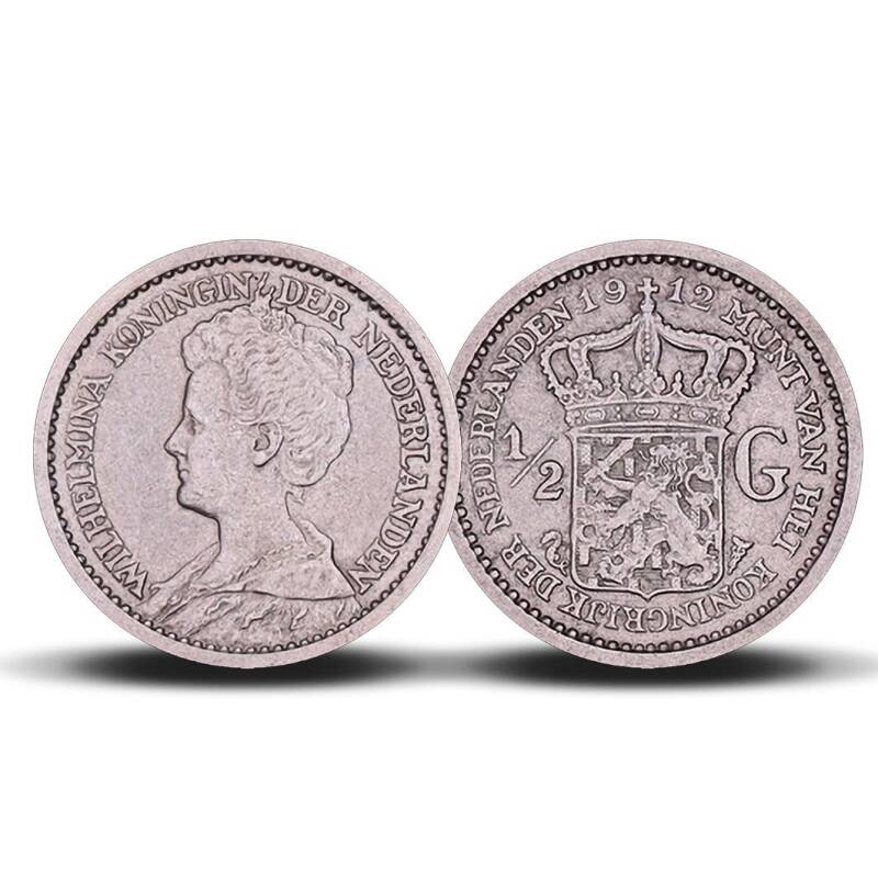 Zilveren ½ Gulden Wilhelmina 1910 Hermelijnen Mantel in DELUXE coincard ...
