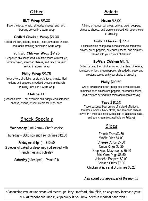 Menu | The Shack