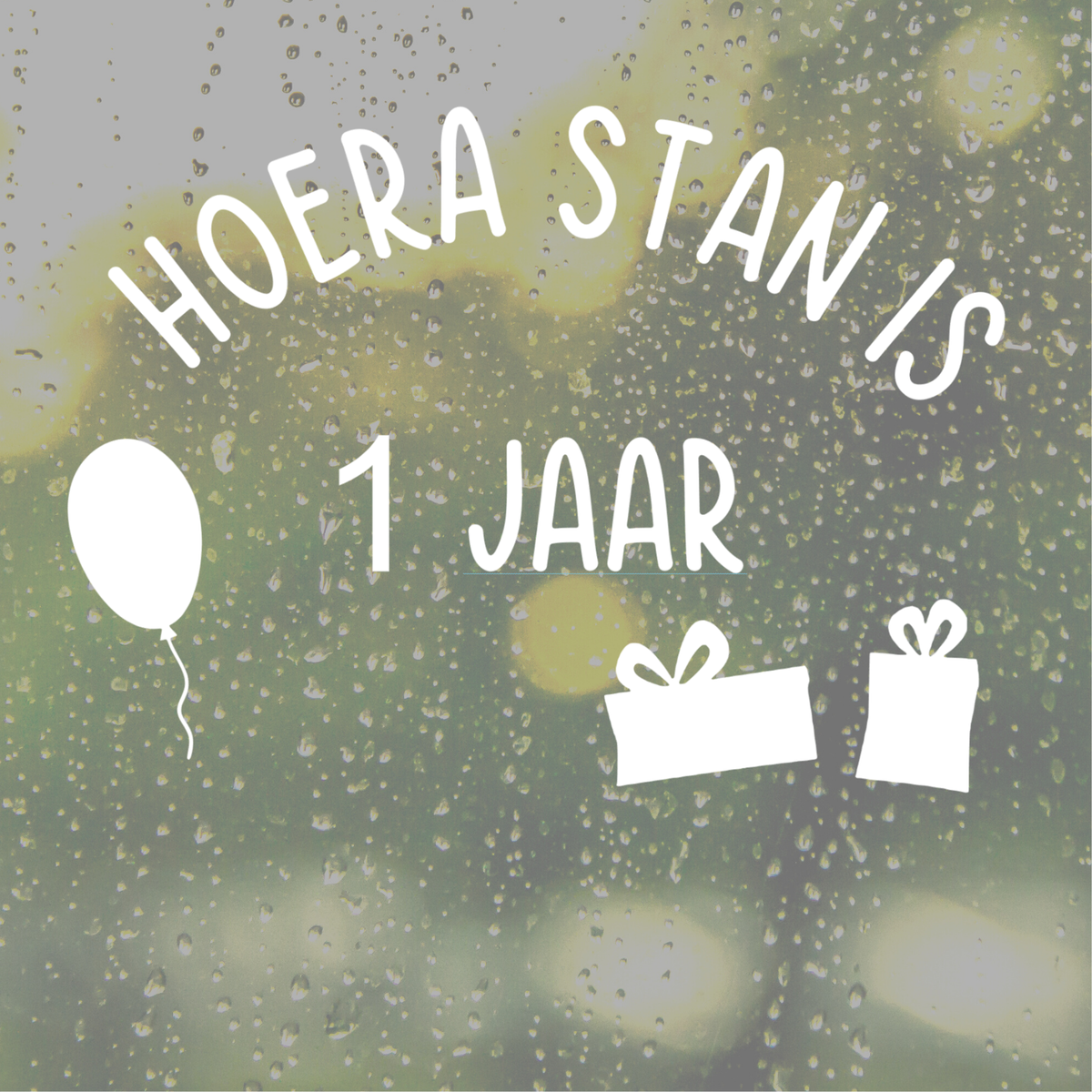 Raamsticker - Hoera ... is ... jaar | www.lieve-kadootjes.nl