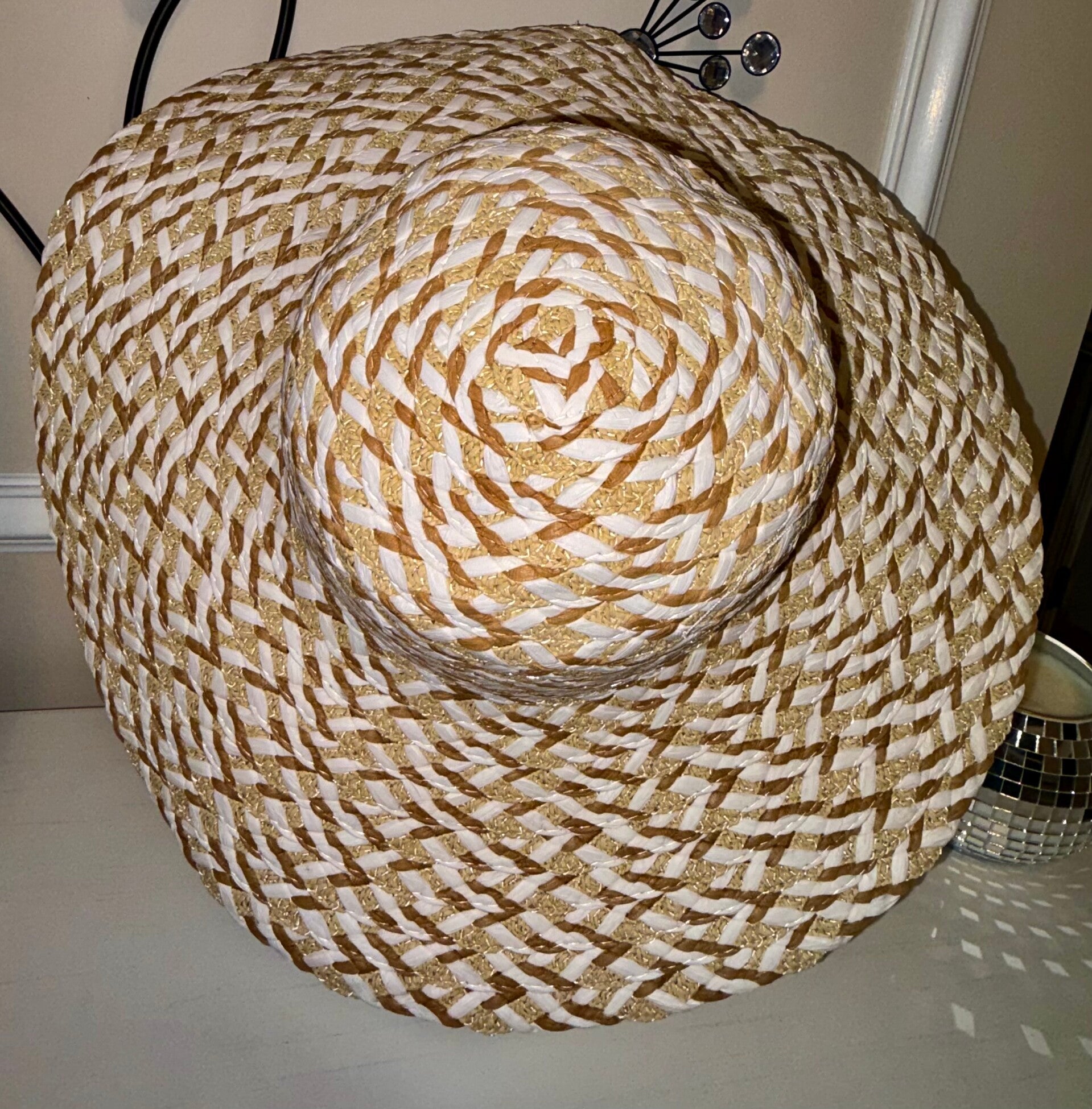 Woven Straw Tote Bag Natural/White Large Double Handles & Sun Hat ...